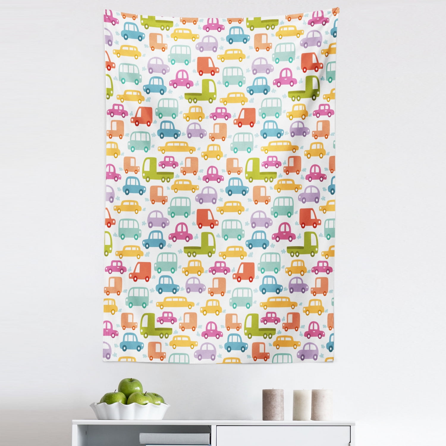 Cars Tapestry, Drive on a Sunny Fun Summer Day Theme with Colorful ...
