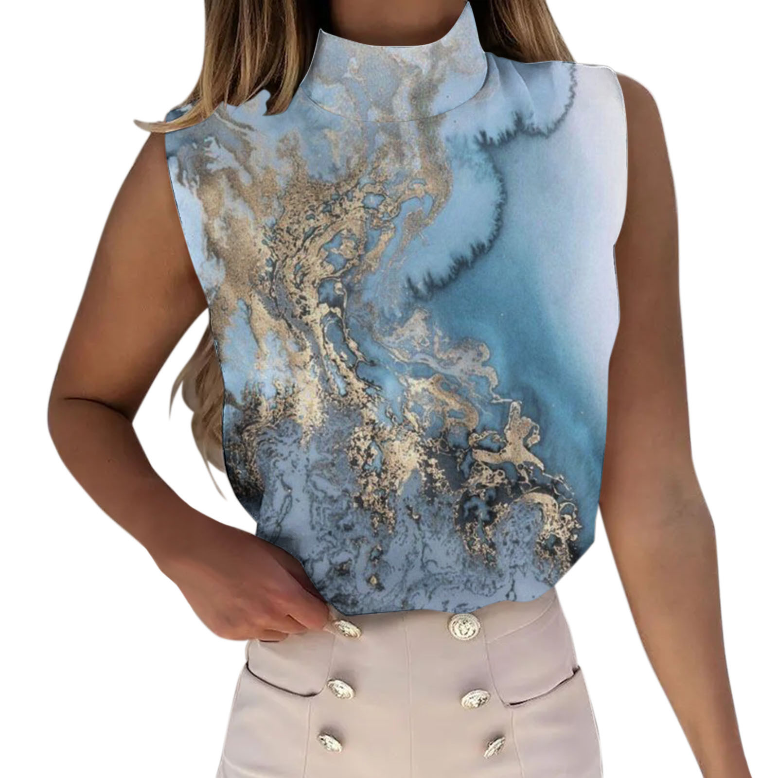 pgeraug polyester,spandex womens tops quicksand printing turtleneck ...