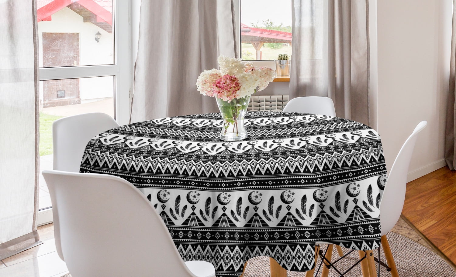Aztec Round Tablecloth, Tribal Geometric Bohemian Design of Mexican ...