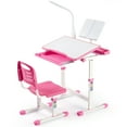 Arlopu Kids Desk & Chair Set, Adjustable Height, LED Lamp, Tiltable ...