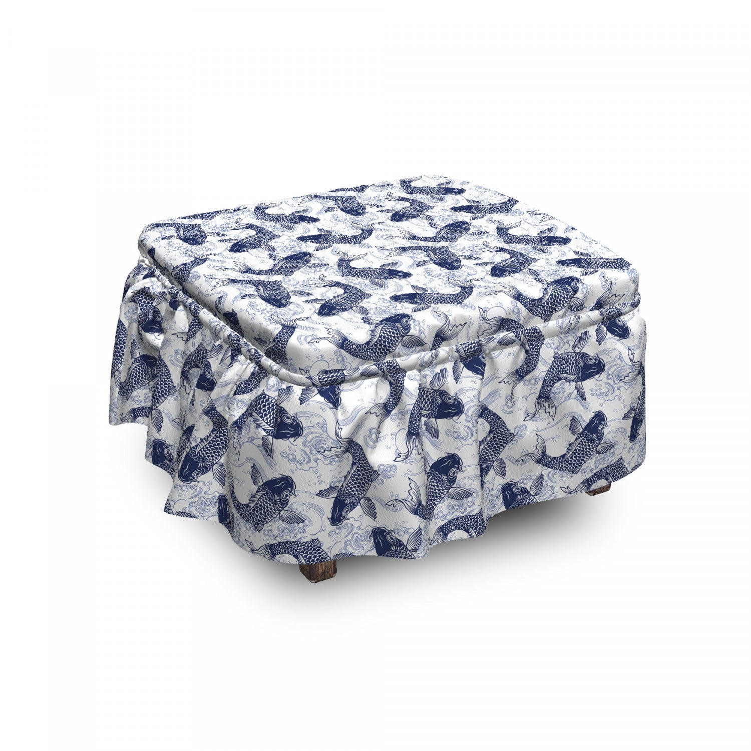 Fish Ottoman Cover, Eastern Traditional Animal, 2 Piece Slipcover Set ...