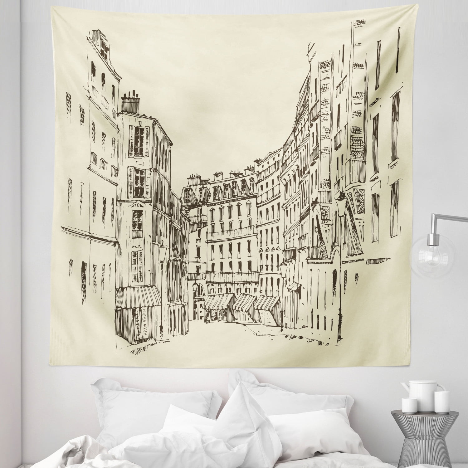 Paris Tapestry, Hand Drawn Buildings of France European Classic ...