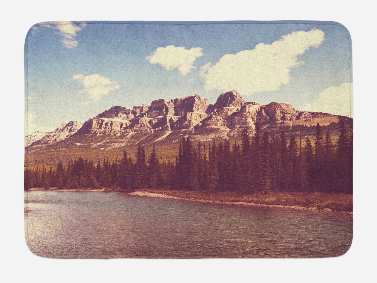 Mountain Bath Mat, High Canadian Rock Mountains and River with Trees ...