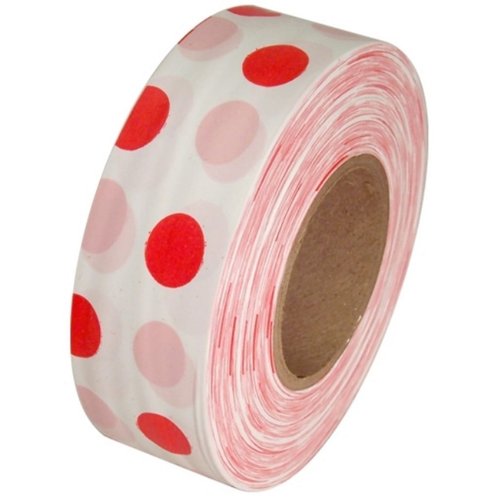 Tape Planet White and Red Polka Dot Flagging Tape 1 3/16" x 31.200 ft Roll Non-Adhesive ...
