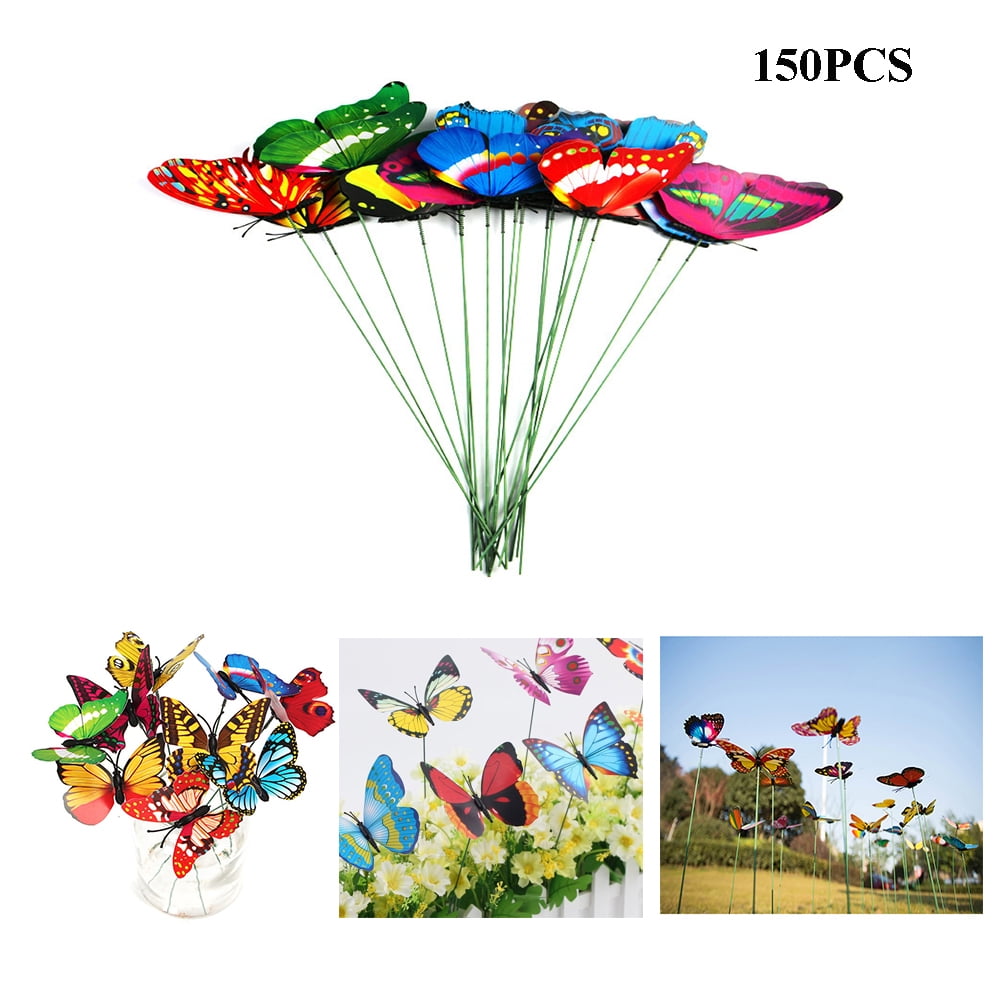 150PCS Butterfly Garden Decor, Waterproof Butterflies Stakes Ornaments ...
