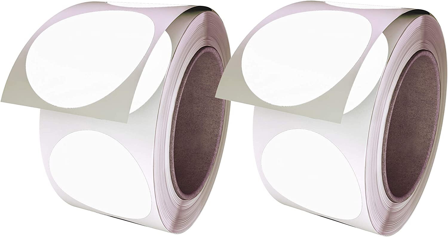 White Round Labels Circle Adhesive dot Stickers 50mm - 2 Rolls - 1200 ...