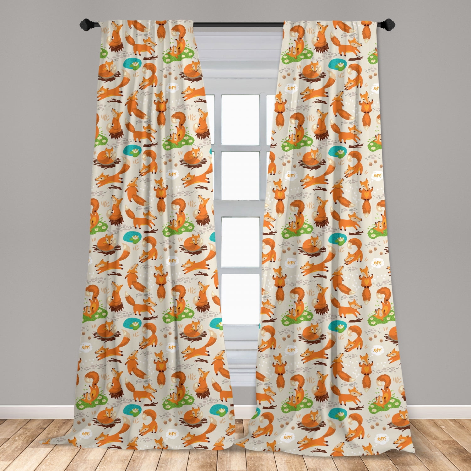 Yoga Curtains 2 Panels Set, Flexing and Stretching Fox Meditation ...
