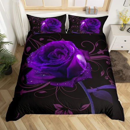 3D Rose Print Bedding Set,Romantic Purple Rose Duvet Cover for?Kids ...
