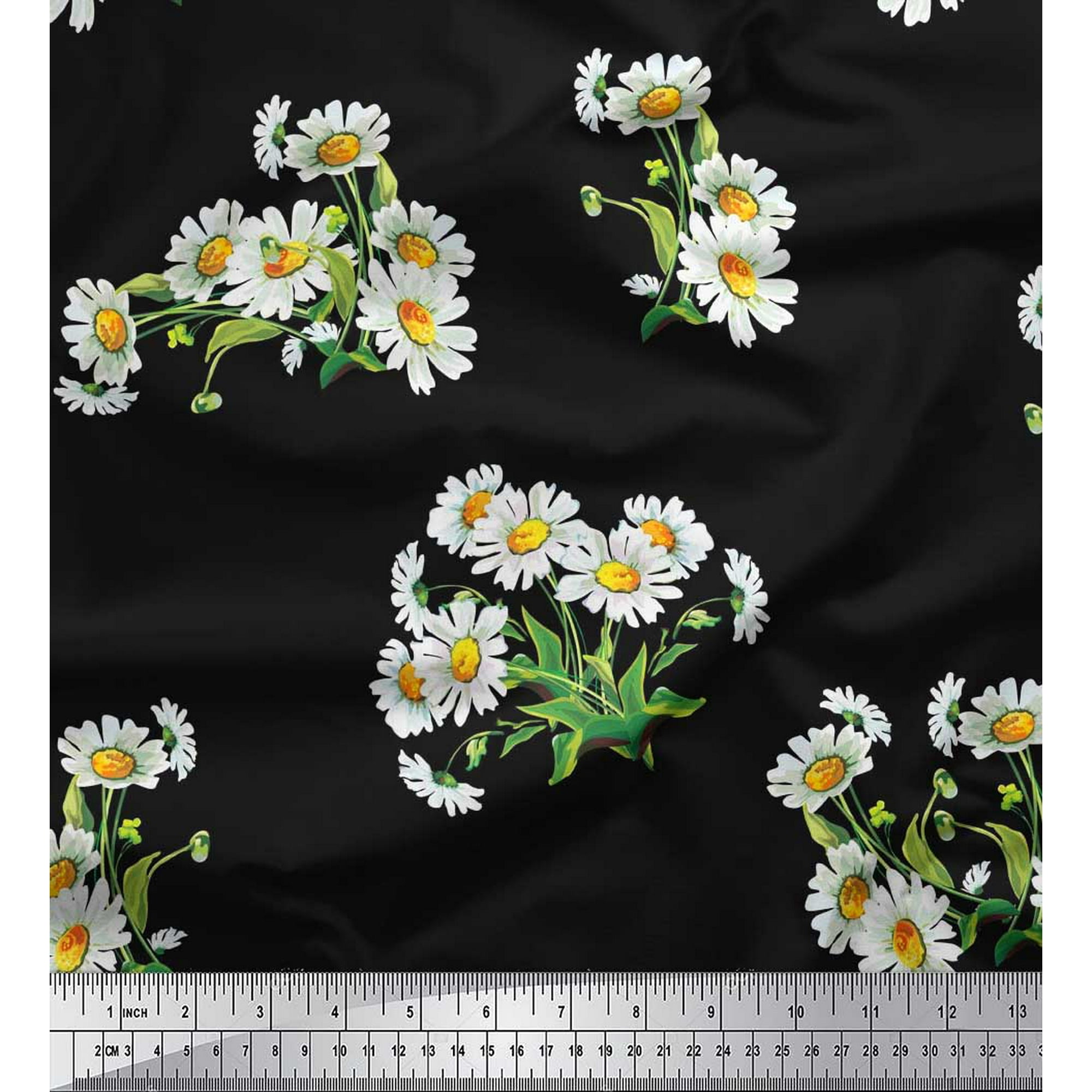 Click here for Soimoi Cotton Cambric Fabric Leaves & Daisy Flower... prices