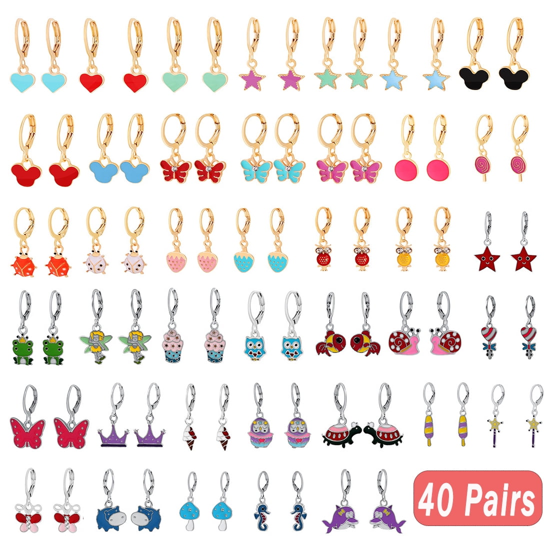 SAYLITA 40 Pairs Girls Hypoallergenic Dangle Hoop Earrings for Girls ...