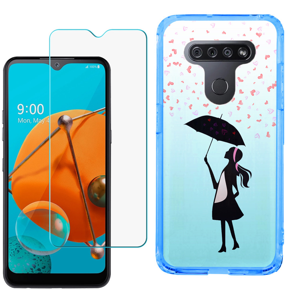 For LG K51 Case, Slim-Fit TPU Phone Case (Blue Border), with Tempered ...