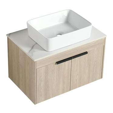 WindBay Wall Mount Floating Bathroom Vanity Sink Set. Dark Brown Vanity ...
