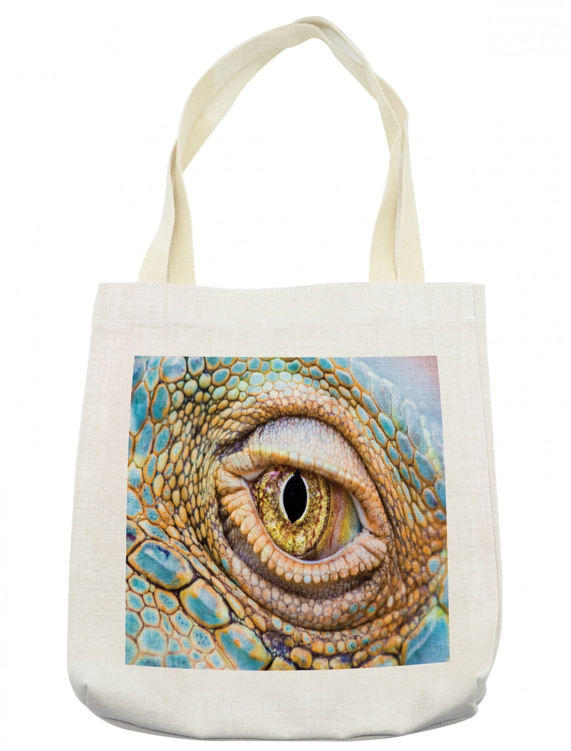 Reptile Tote Bag, Graphic of Creepy Eye of Iguana with Colorful Details ...