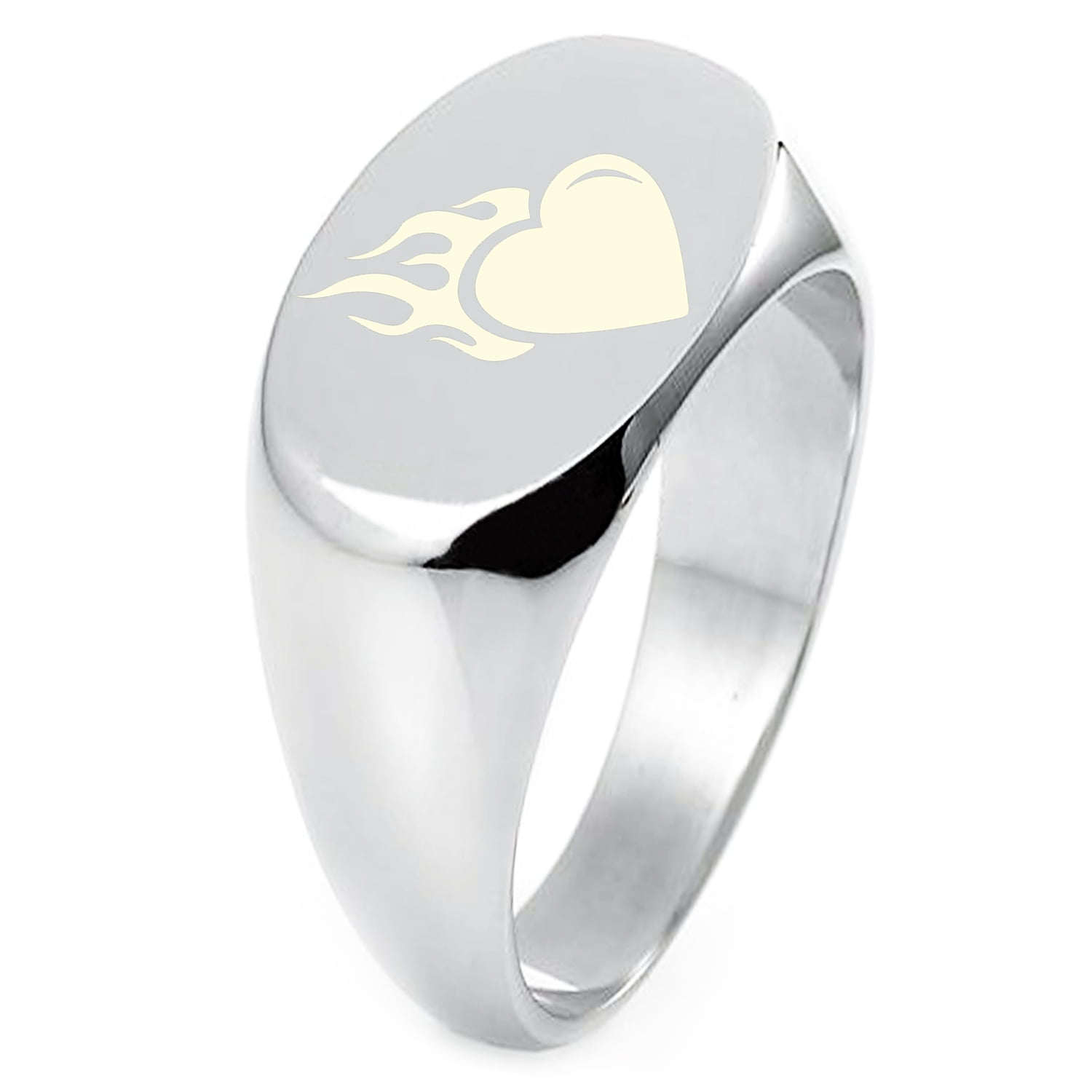 Sterling Silver Flaming Heart Engraved Oval Flat Top Polished Ring ...