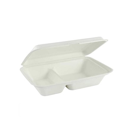 9'' x 6'' x 3'' Sugar Cane Fibre Clamshell 2 Compartments ( White ) 100 ...
