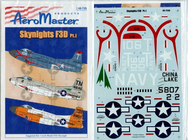 Aero Master Decals 1:48 Skynights F3D, Part I Decal Set #48-729 ...