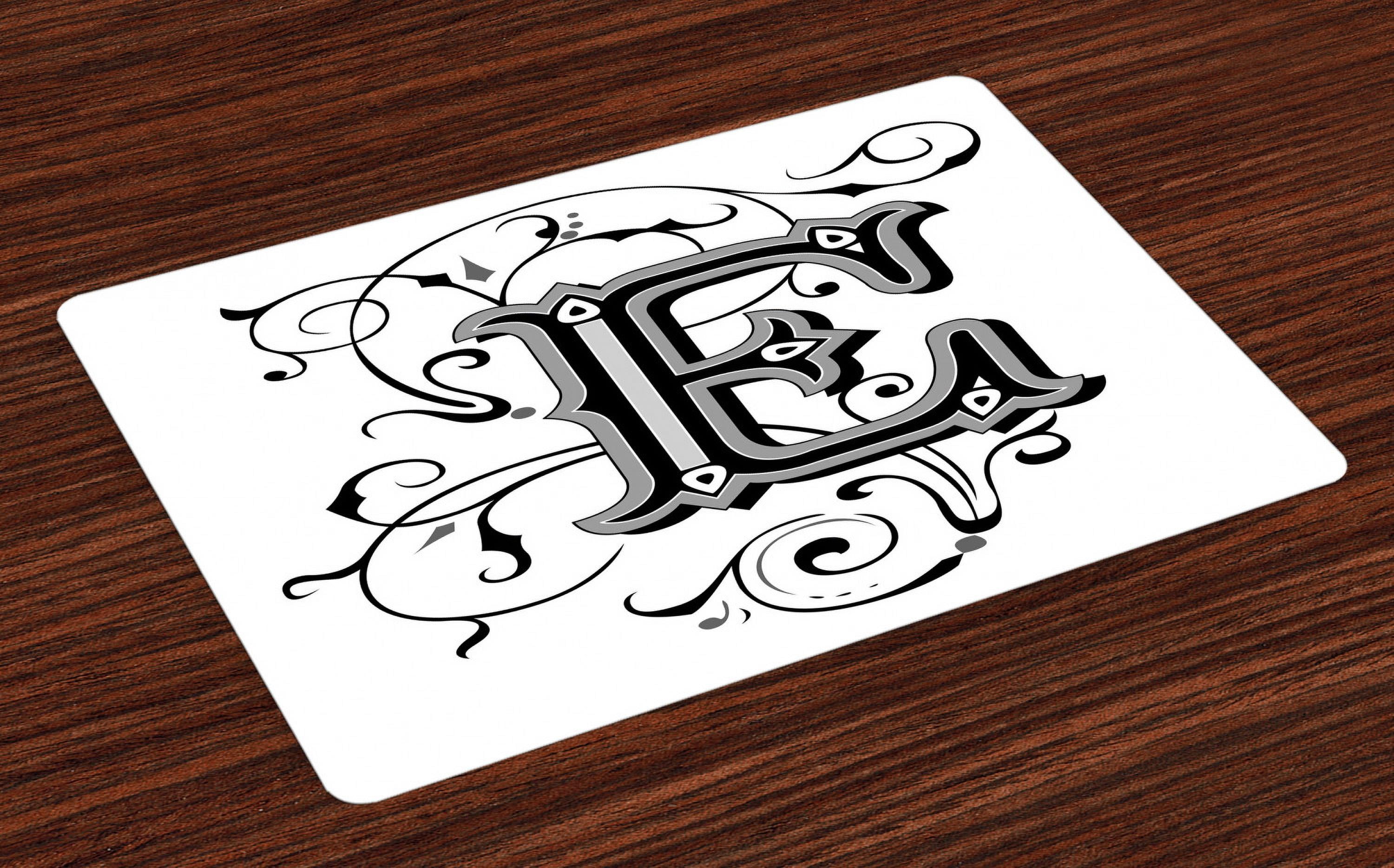 Ambesonne Letter E Place Mats Set of 4, Capitaized Sign Swirls ...