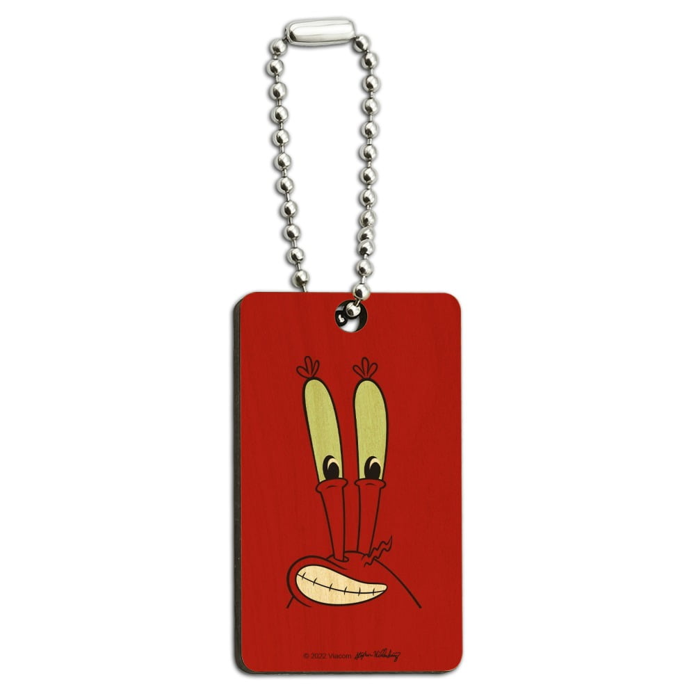 SpongeBob Mr. Krabs Face Wood Wooden Rectangle Keychain Key Ring ...