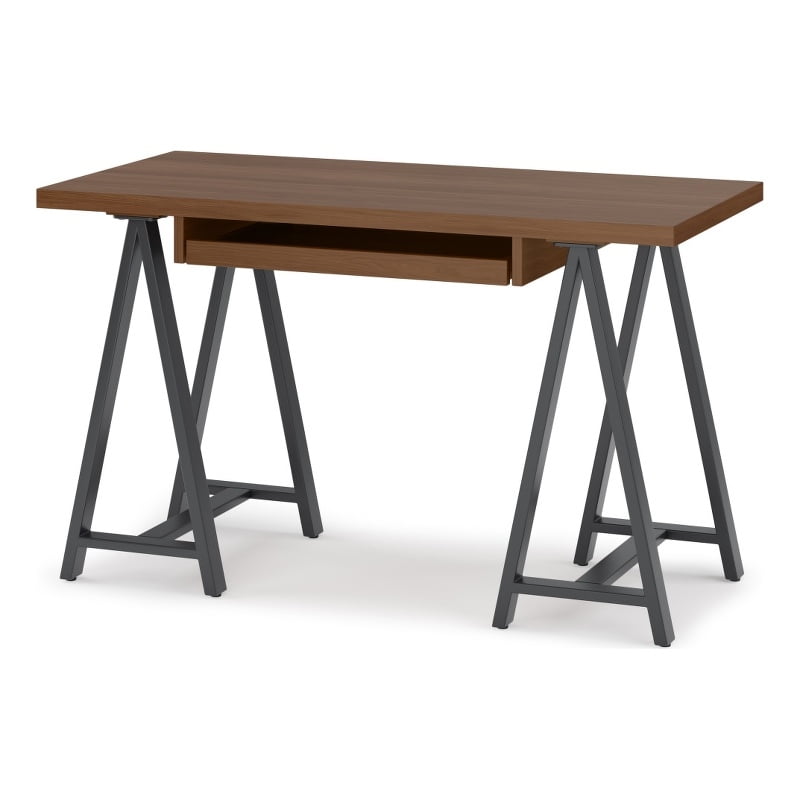 Sawhorse Industrial 50 inch Wide SOLID WALNUT WOOD and Metal Small Desk ...