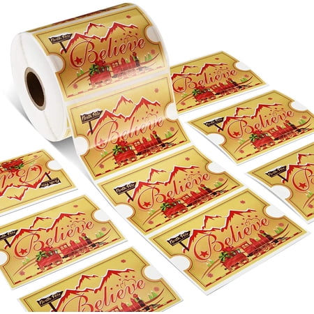 500 Pieces Christmas Gold Believe Train Ticket Stickers Golden Label ...