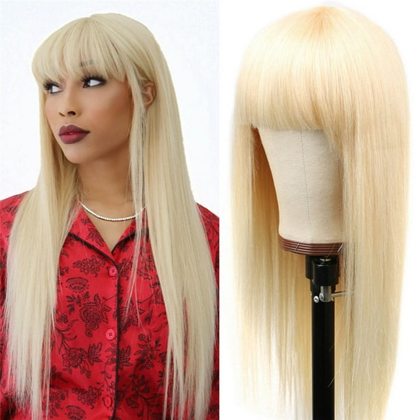 XIAQUJ Human Hair Women's Wigs with Blonde Long Straight Hair Support ...