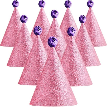 Pink Glitter Party Hats HTOOQ Fun Celebration Kit of 10 Cone Party Hats ...