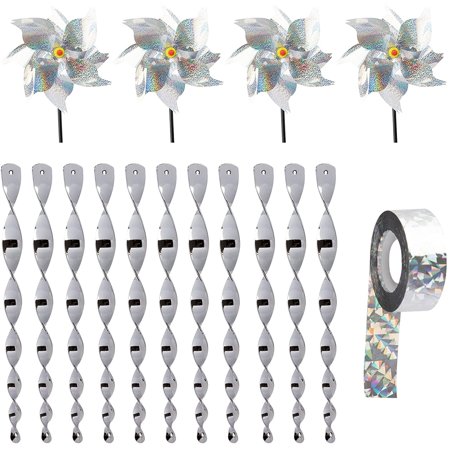 18PCS Bird Scare Rods Bird Scare Tape Reflective Pinwheels with Stakes ...