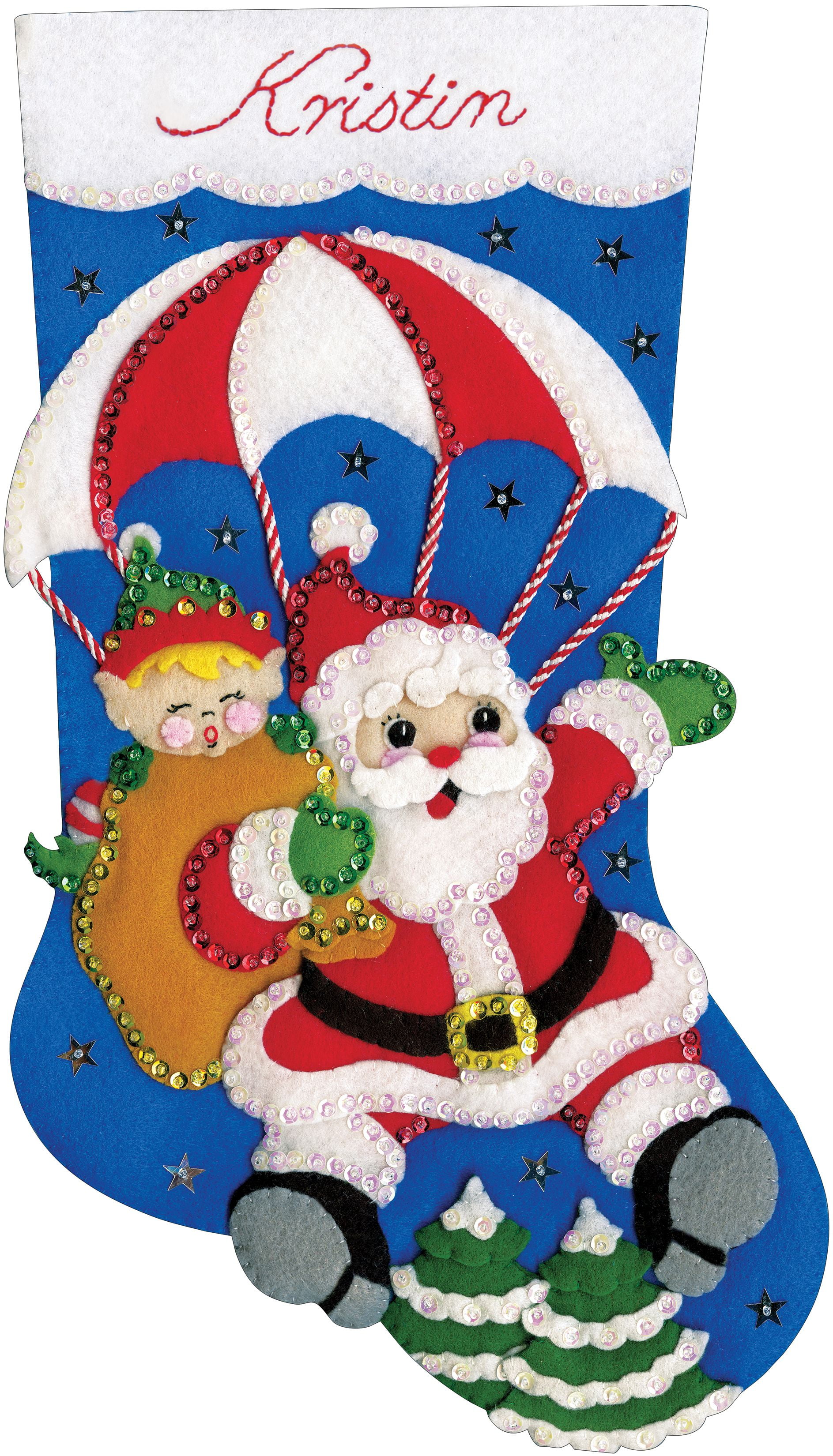 Design Works Felt Stocking Applique Kit 18" Long-Skydiving Santa ...