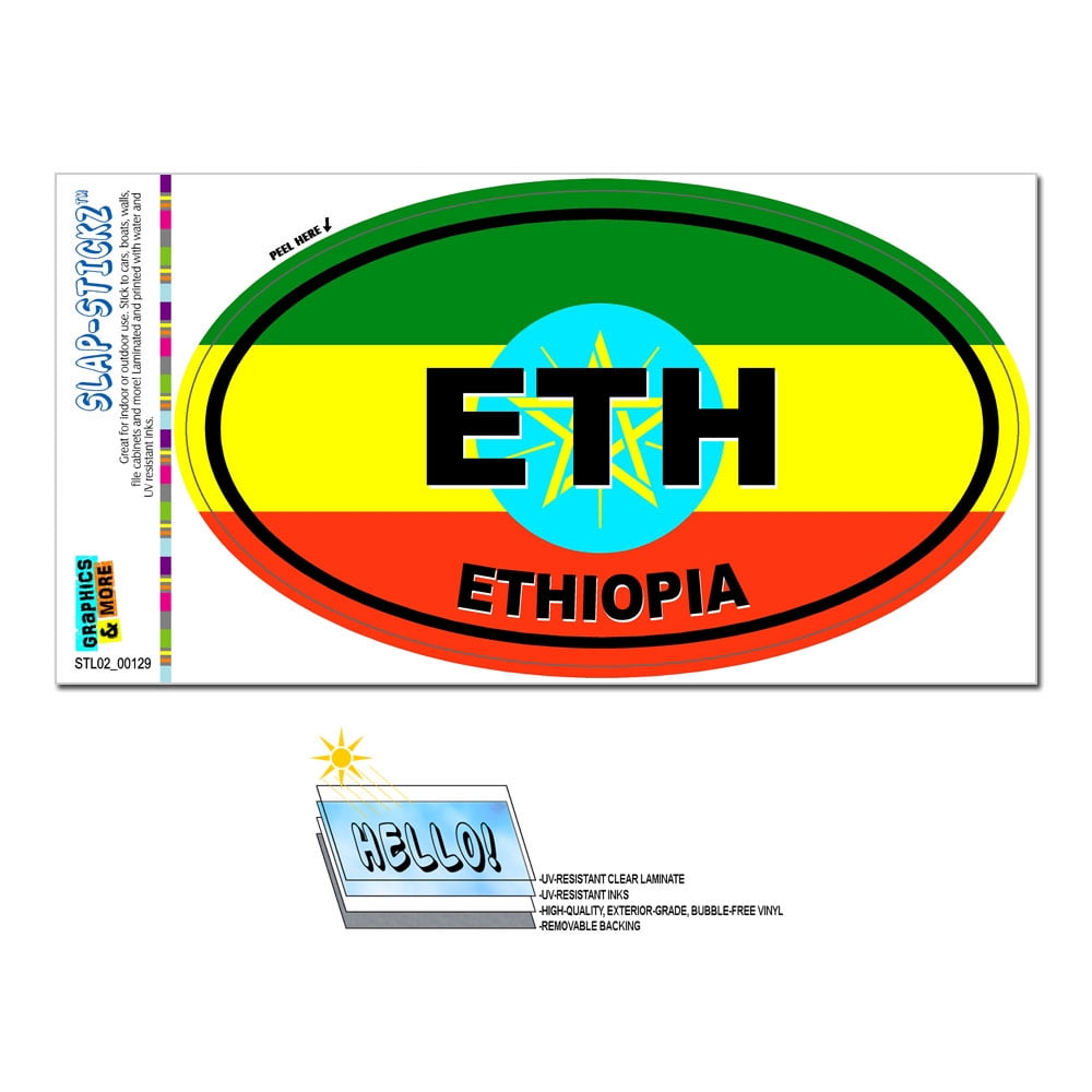 Ethiopia Country Flag - ETH Euro Oval SLAP-STICKZ(TM) Premium Sticker ...