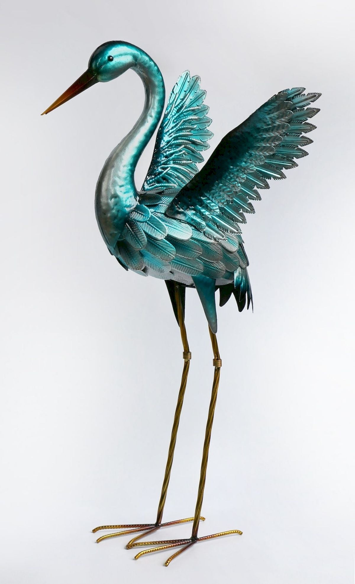 Turquoise Wings Open Metal Crane Garden Statue - Walmart.com