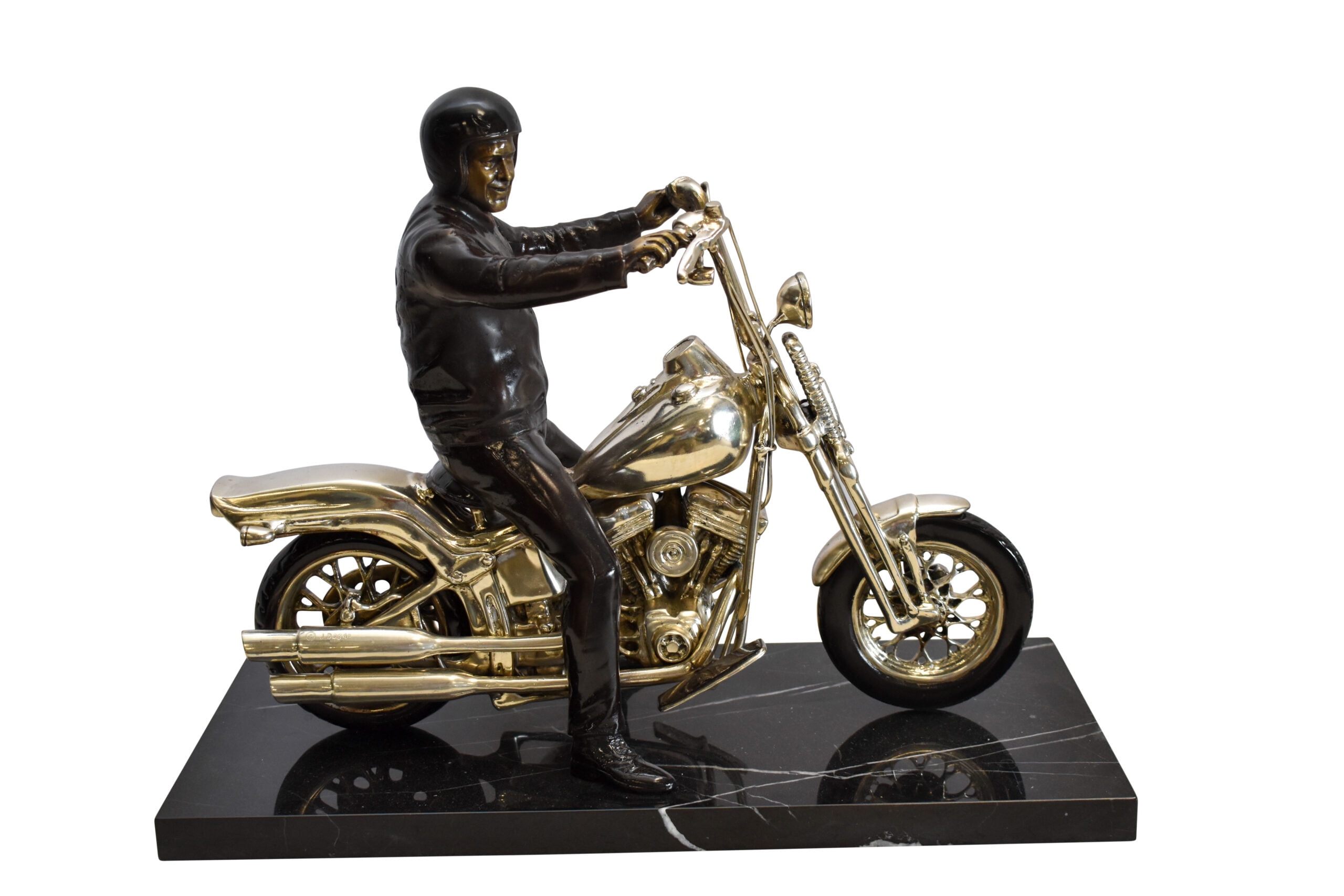 Harley Davidson Rider on his Bike Replica Bronze Statue 20" x 9" x 13"H ...