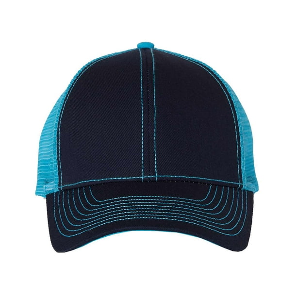 Mega Cap Heavy Cotton Twill Front Trucker Cap - Navy/Turquoise ...