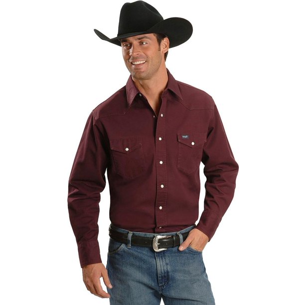 Wrangler Mens Western Long Sleeve Snap Firm Finish Work Shirt - Walmart.com