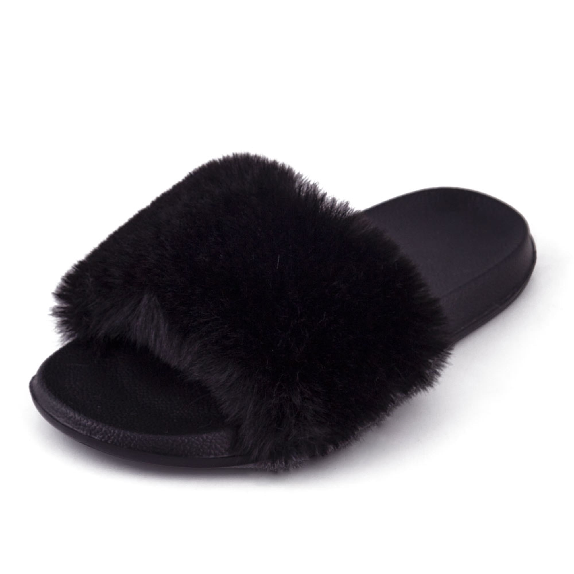 LANREMON Winter Cute Fluffy Slippers For Women Slide-on Furry Plush ...