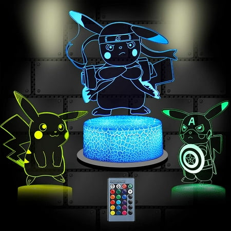 FYBTO 3D Pikachu Anime Night Light - 3 Pattern 16 Color Change Decor ...