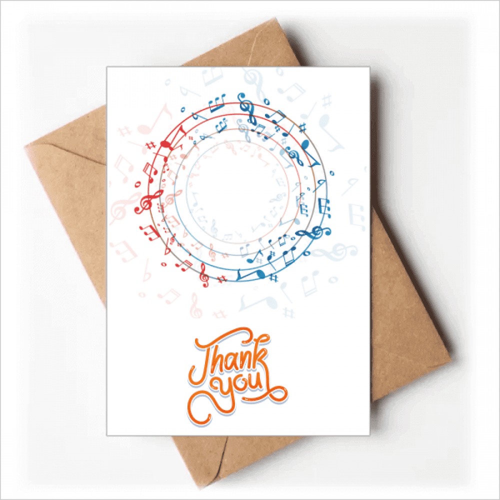 Round-Shaped Red Blue Music Notes Thank You Cards Envelopes Blank Note ...