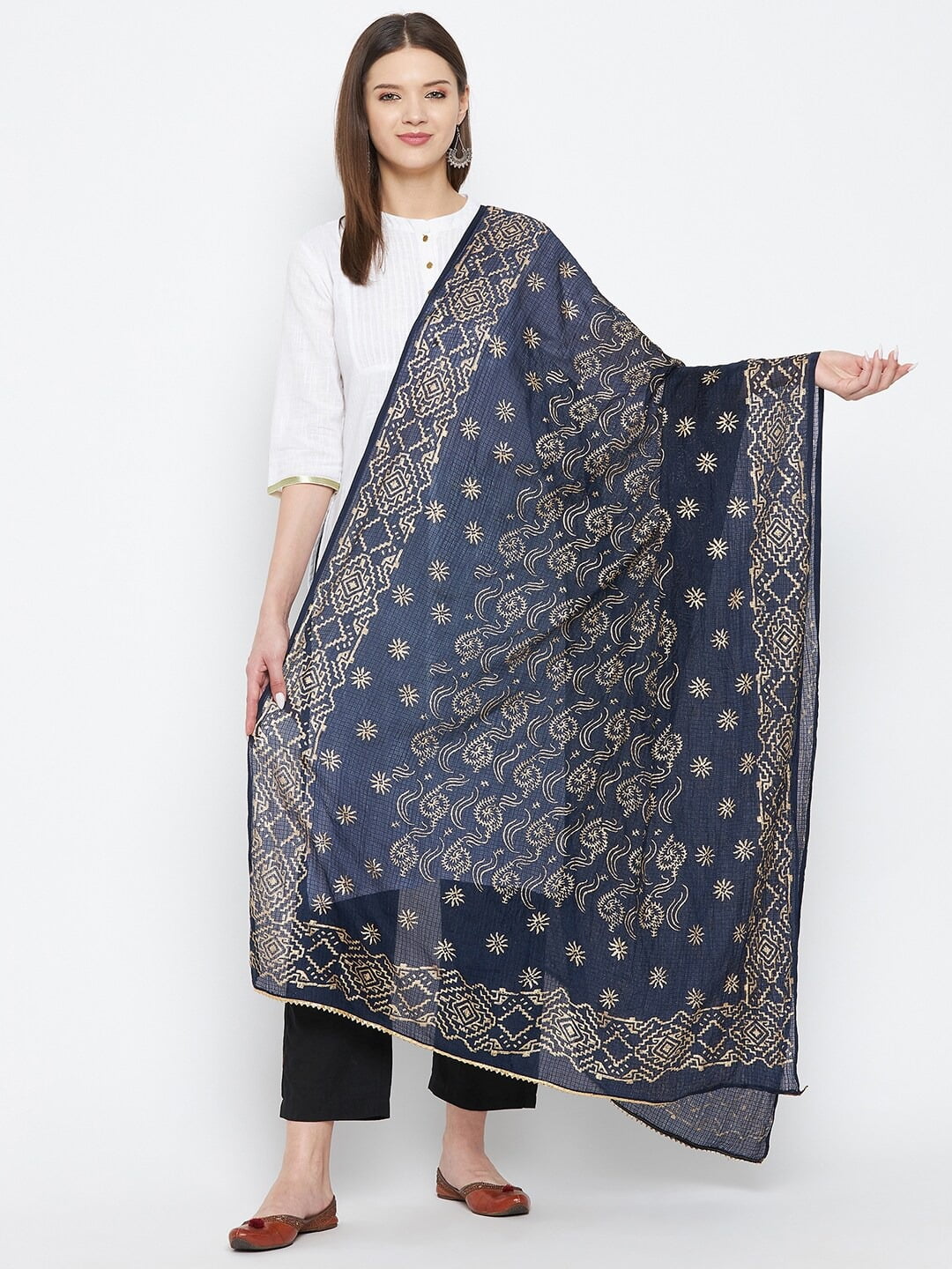 eloria Woman's Indian Ethnic Chunni, Cotton Blend Ethnic Motifs Navy ...