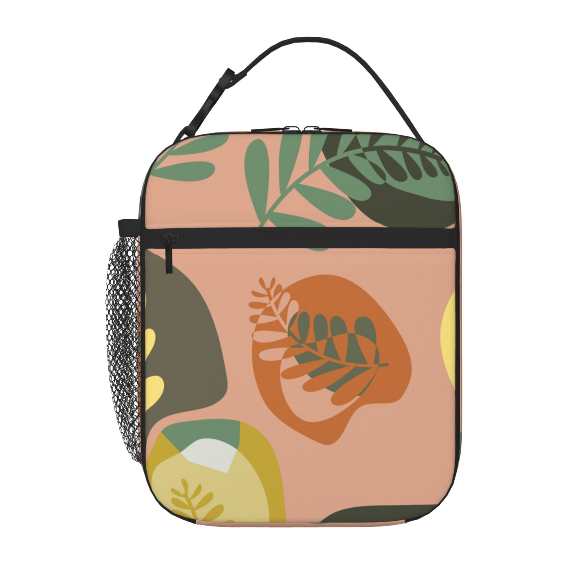 TEQUAN Portable Lunch Bag, Boho Style Greenery Leaves Pattern Reusable ...