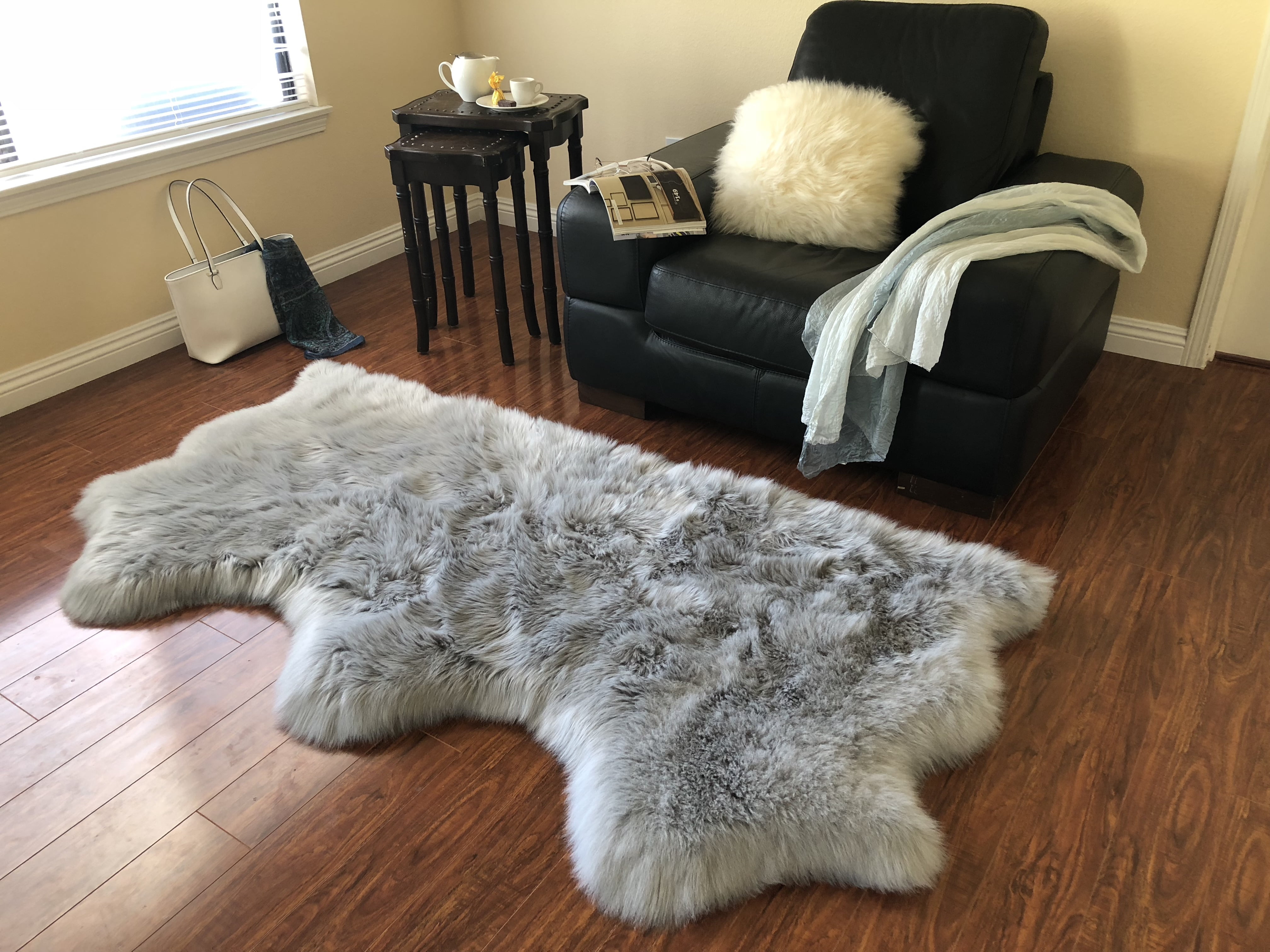 Soho Luxurious Faux Sheepskin Pelt Grey Shag Area Rug or Runner ...