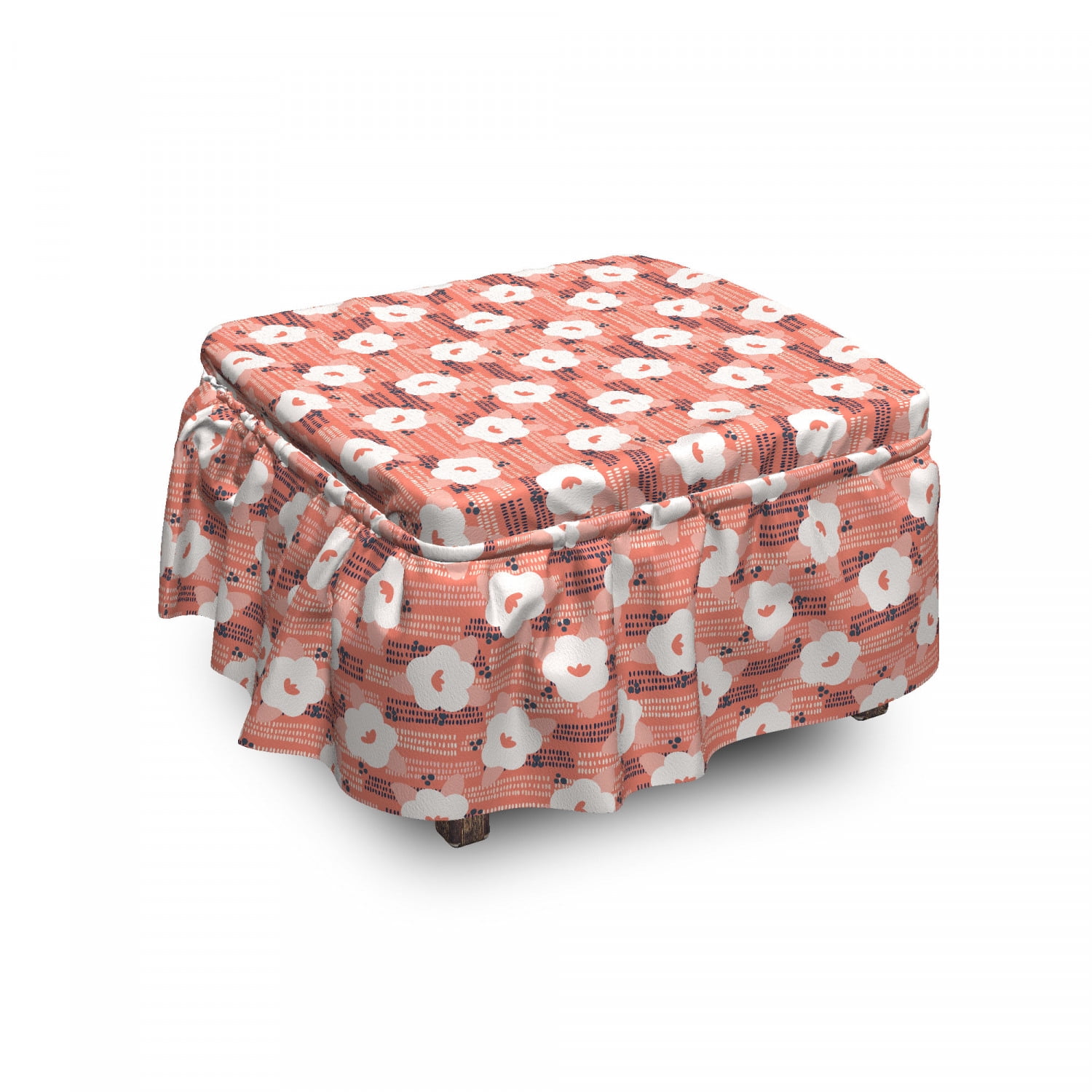 Summer Ottoman Cover, Pastel Blossoms of Hibiscus, 2 Piece Slipcover ...