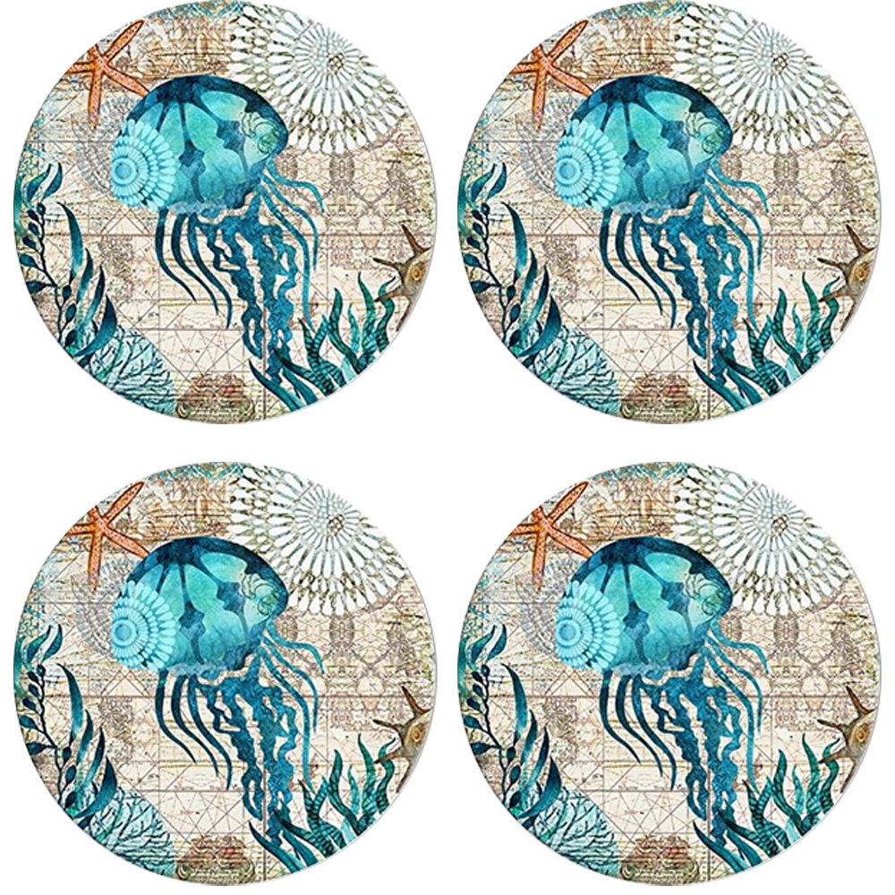 Stone Coasters with Holder for Drinks,Cork Base Ocean Beach Theme ...