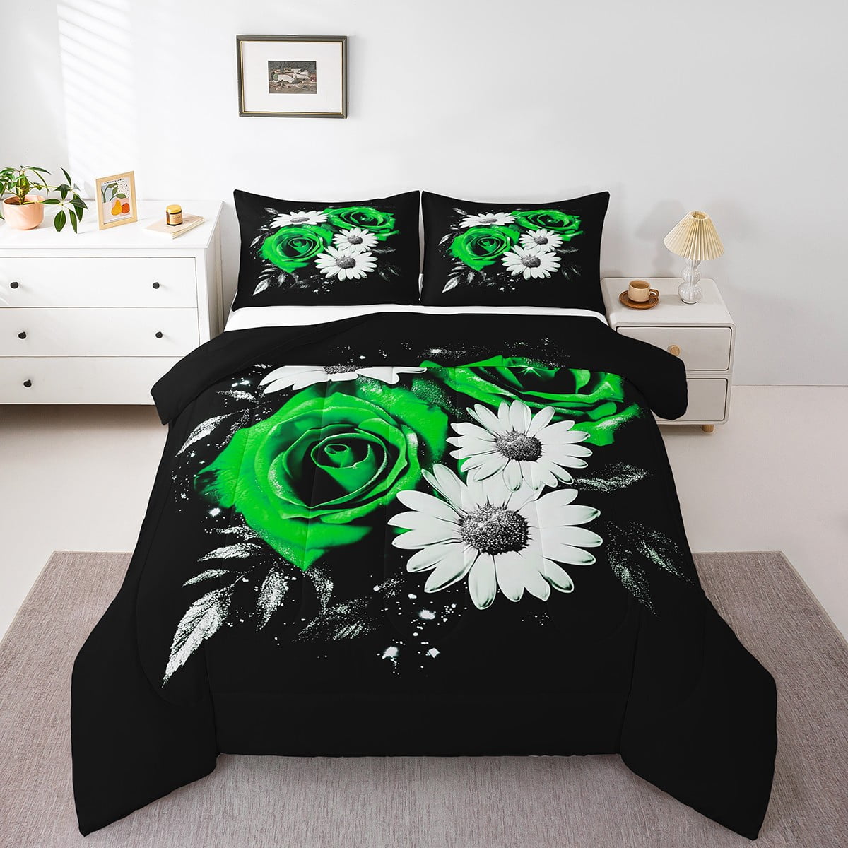 Click here for Erosebridal Aesthetic Green Rose Flower Comforter... prices