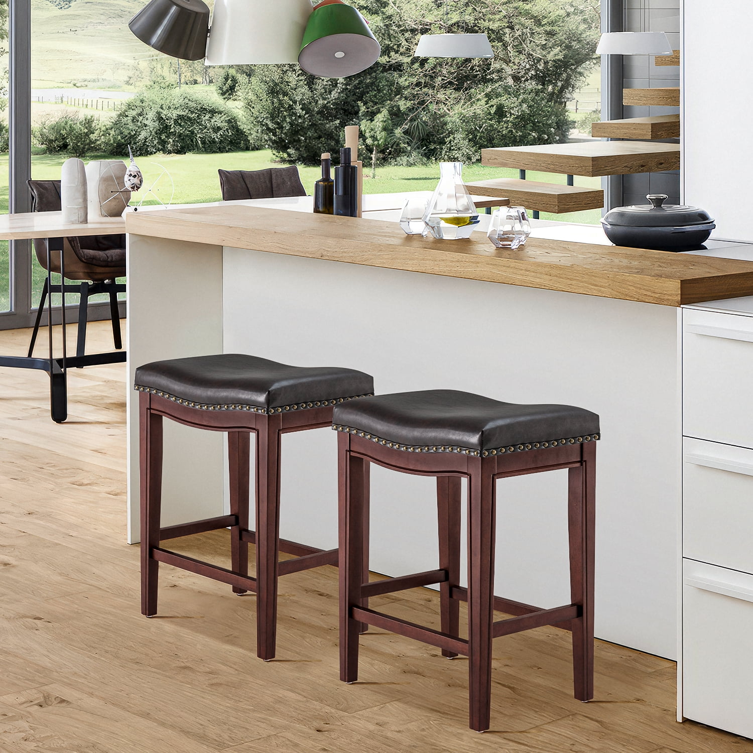 2 Pack 26-Inch Counter Height Bar Stools, Pair of PU Leather Backless ...