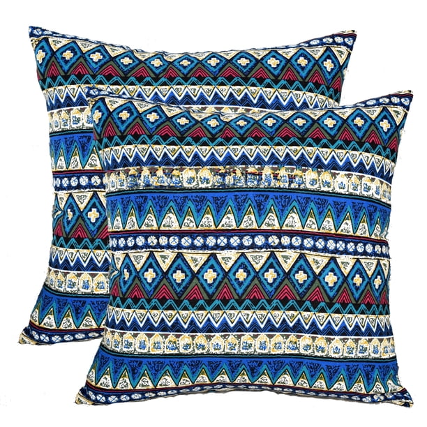 Boho Style Throw Pillow Covers of Bohemian Blue Stripe Wave Pattern for ...