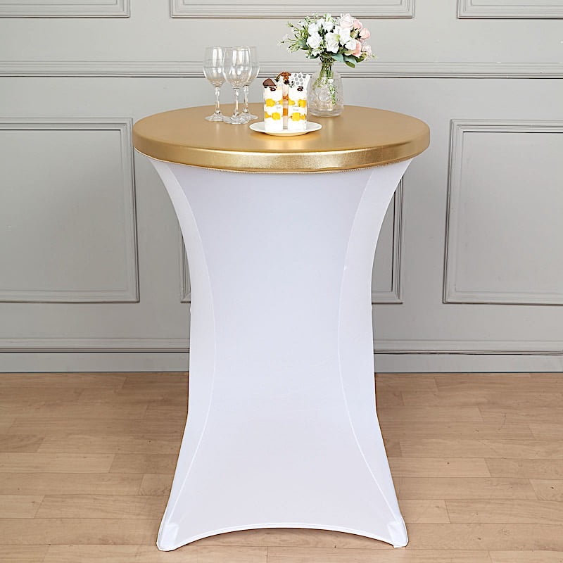 BalsaCircle Gold Round Fitted Metallic Spandex Cocktail Table Top Cover ...