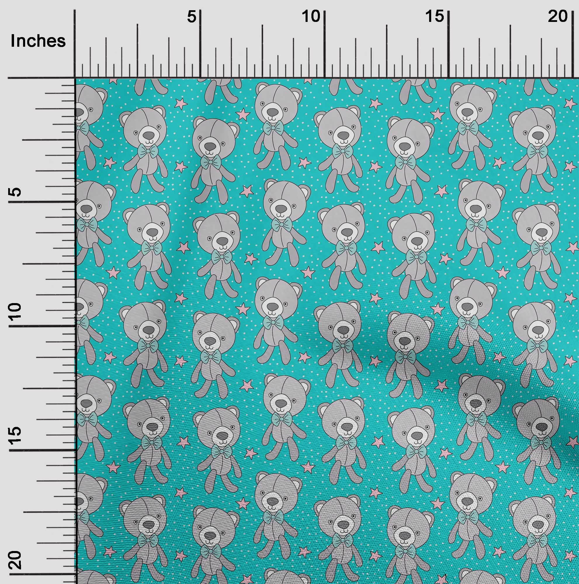 oneOone Cotton Flex Turquoise Blue Fabric Star & Teddy Bear Cartoon ...
