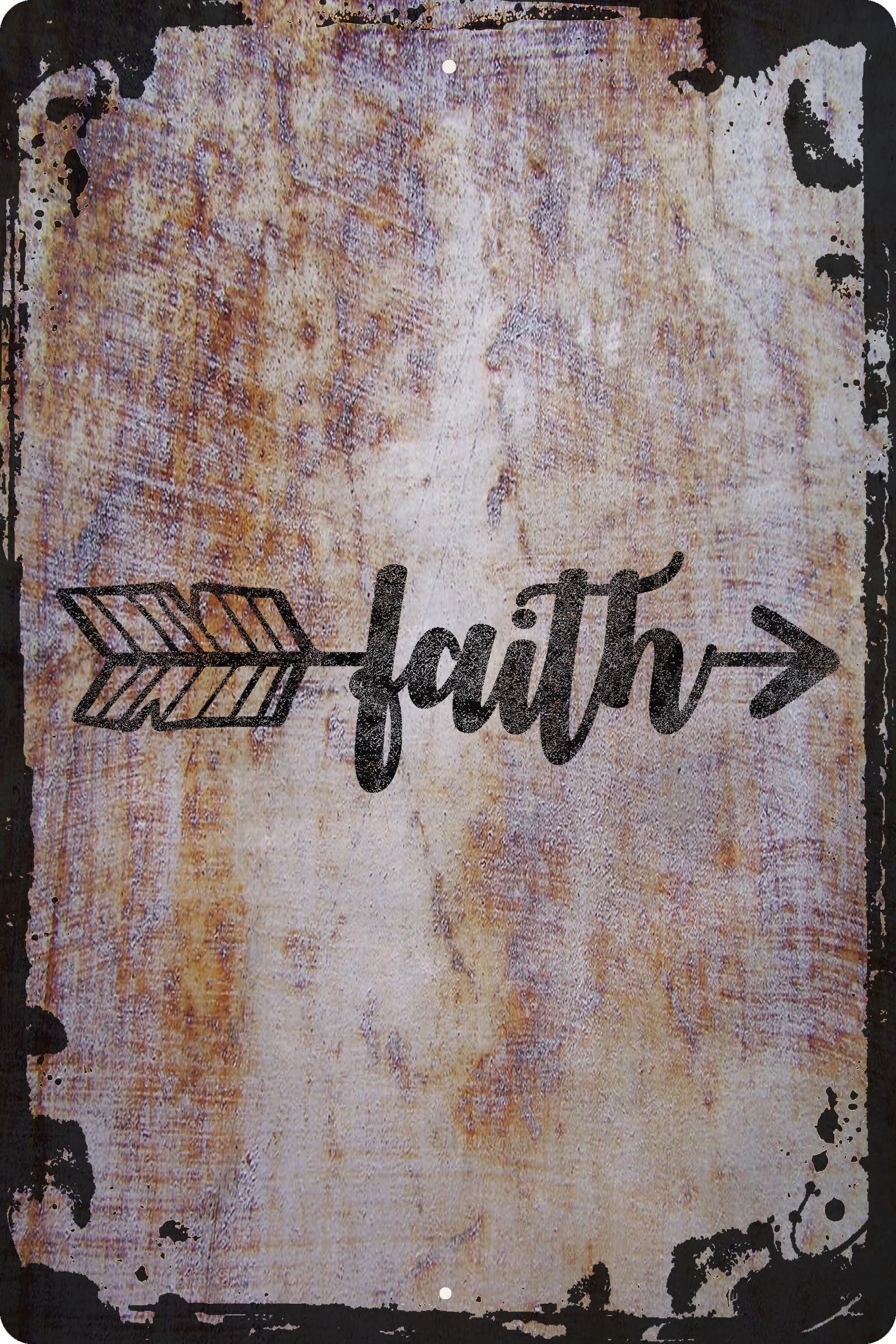 Faith Arrow Jesus Christian Bible God Cute Font Tin Beige Wall Art ...