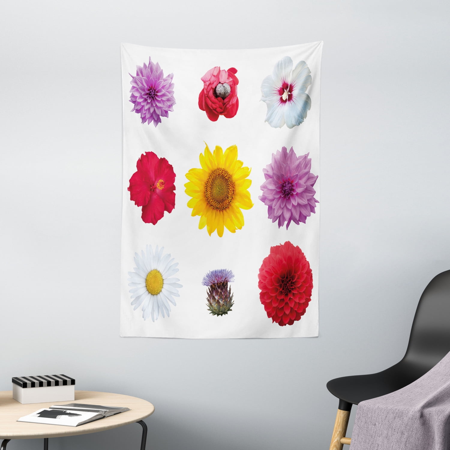 Flowers Tapestry, Beautiful Various Type Petals Photo on Plain Backdrop ...