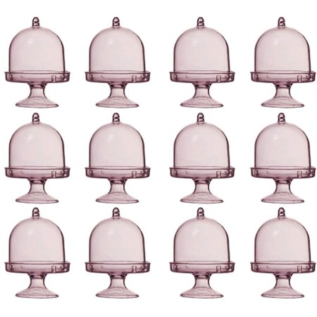 Lonbiaci 12pcs Mini Cake Stand with Dome Cover Plastic Single Cupcake ...