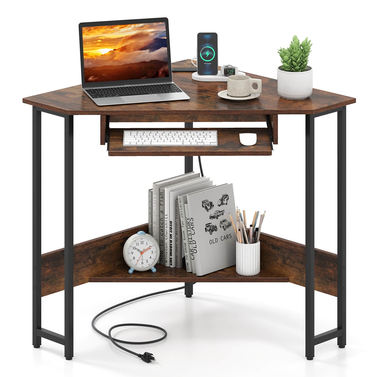 Click here for Costway Triangle Corner Computer Desk W/ Charging... prices